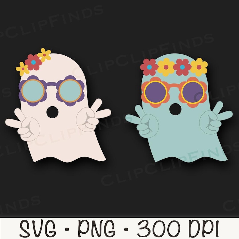 Halloween Hippie Ghosts, Hippie Ghost With Daisy Flower, Cute Ghost ...
