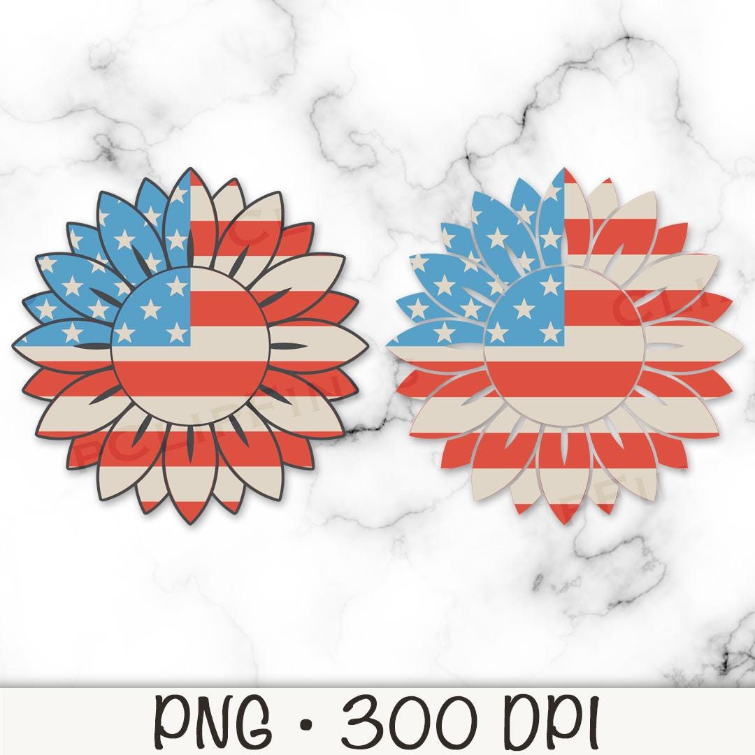 Patriotic Sunflower PNG, American Flag Sunflower Sublimation, Retro ...