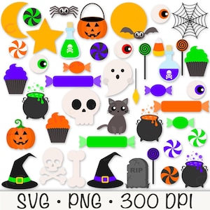Cute Halloween Clipart, SVG, PNG, Candy, Pumpkin, Candy Corn, Witch Hat ...