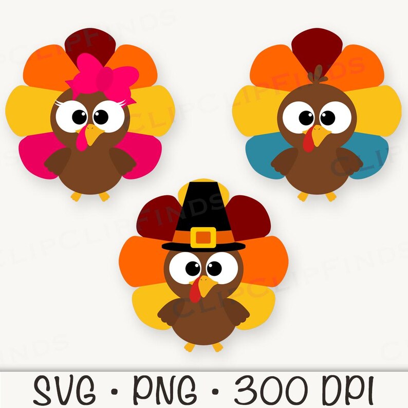 Cute Boy and Girl Thanksgiving Baby Turkey Bundle Pack, SVG Vector File ...