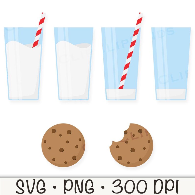 Milk and Cookies Clipart, Chocolate Chip PNG, Milk SVG, Matching Couple ...