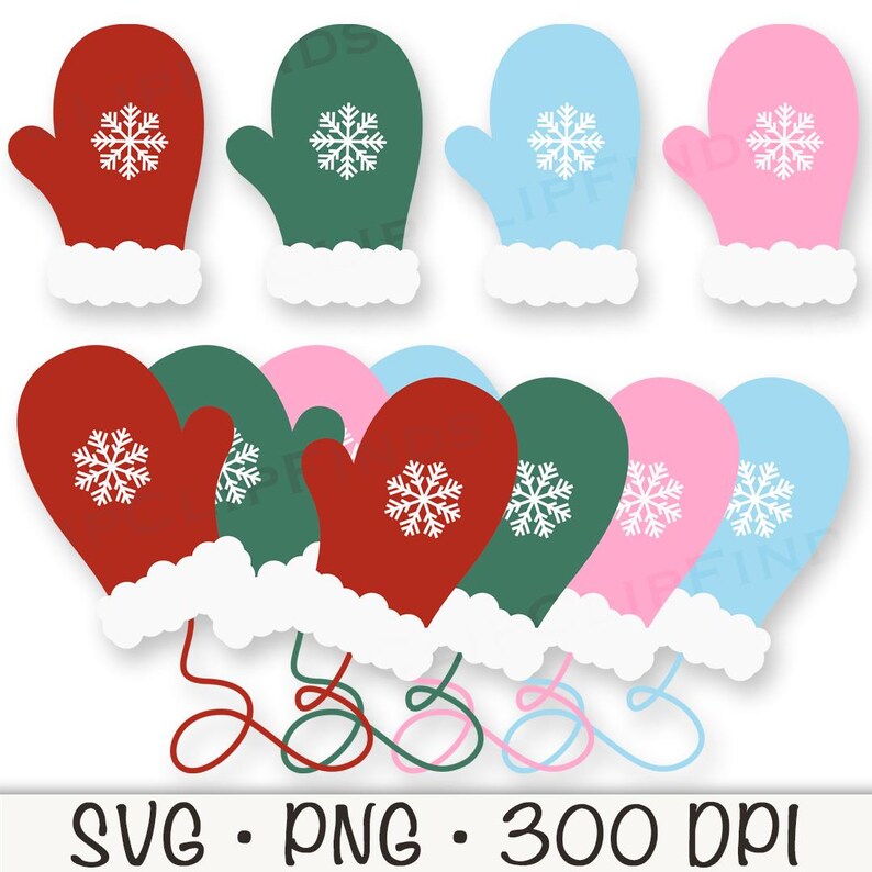Santa Mittens Clip Art Bundle Pack PNG, Cute Mittens SVG, Digital ...