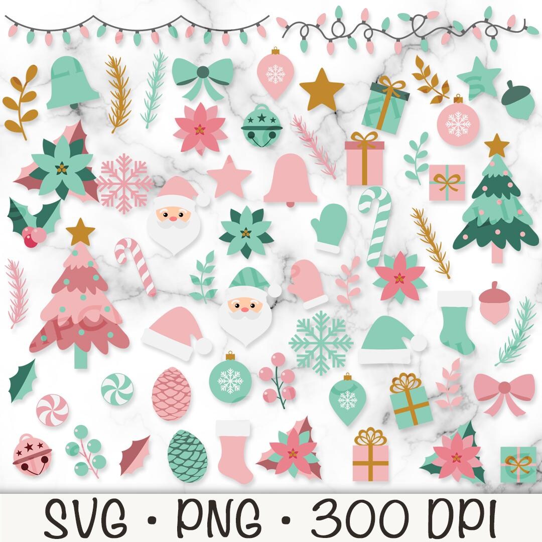 Pink and Mint Green Christmas Clipart, Cute Christmas Clipart, String ...
