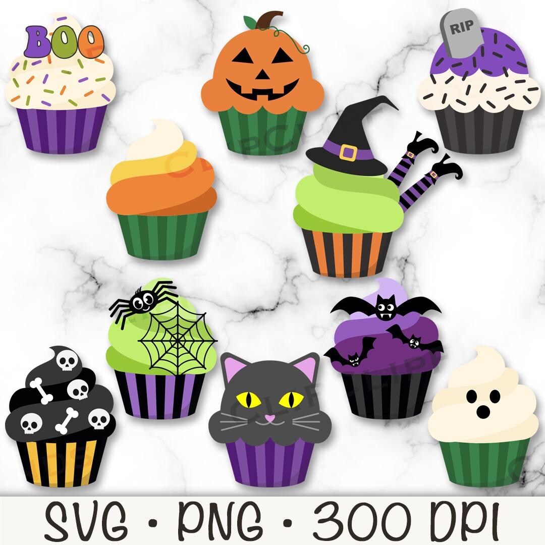 Cute Halloween Cupcakes Clipart, Halloween Cupcakes PNG, SVG, Halloween ...