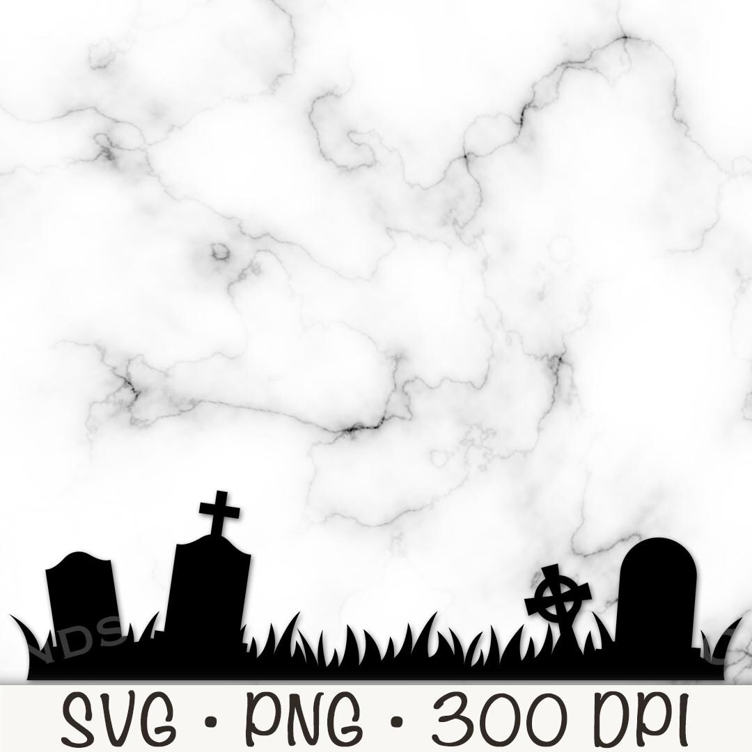 Graveyard SVG, Cemetery Scene PNG, Halloween Night, Tombstone Clipart ...