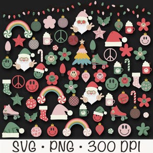 Groovy Christmas Clipart, Hippie Santa, Peace Sign, Retro Christmas ...
