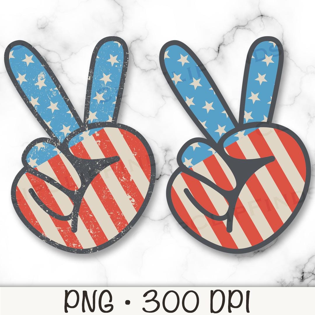 Retro Patriotic Peace Hand PNG, Distressed American Flag Peace Fingers ...