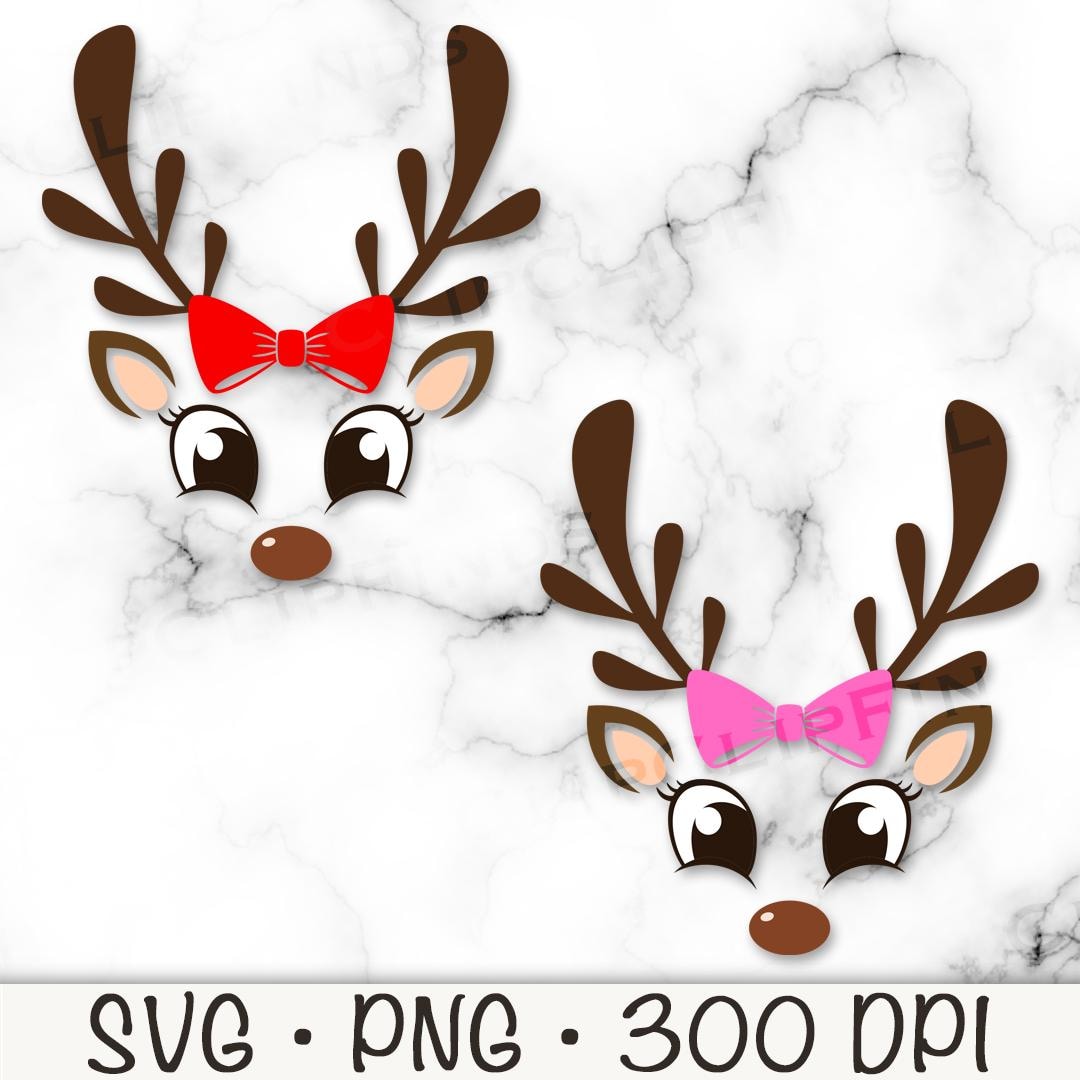 Girl Reindeer SVG, Reindeer Face With Lashes PNG, Coquette Reindeer ...