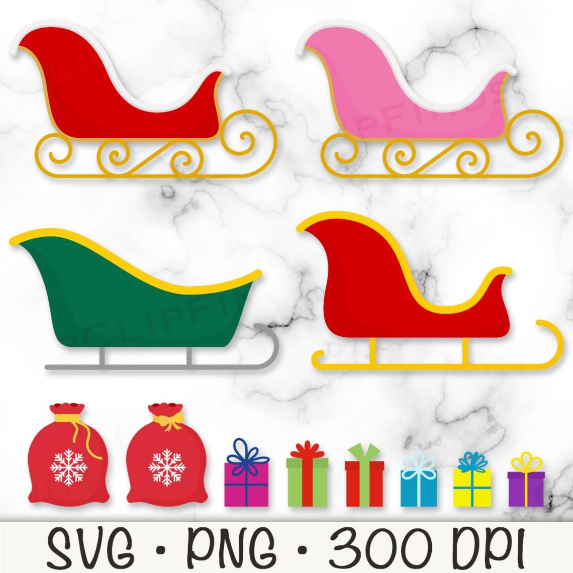 Sleigh Clipart, Sleigh PNG, Sleigh SVG, Christmas Sleigh, Christmas ...