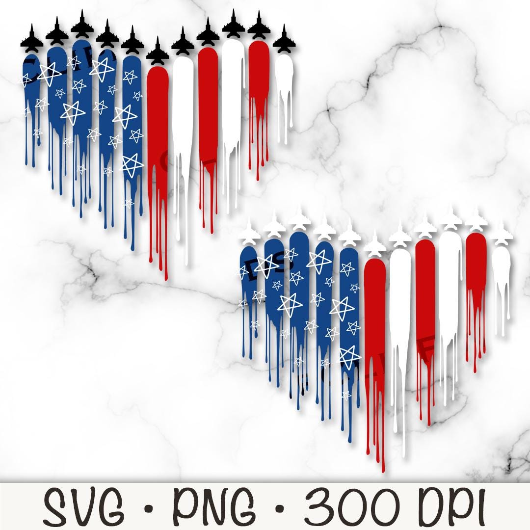 Plane Drip USA Flag SVG, July 4th Air Force Plane SVG, Paint Drip, Red ...