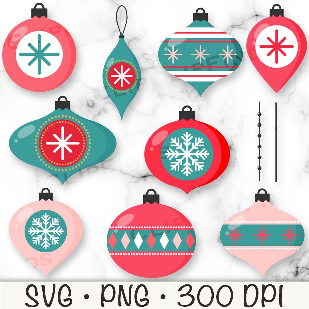 Retro Christmas Tree Ornaments SVG, Vintage Ornaments Clipart ...