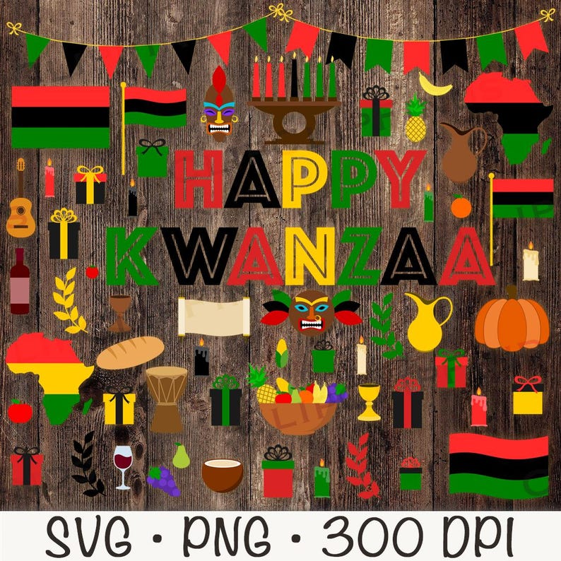 Kwanzaa Clip Art, African Holiday, Kwanzaa Party Feast, SVG Vector Cut ...