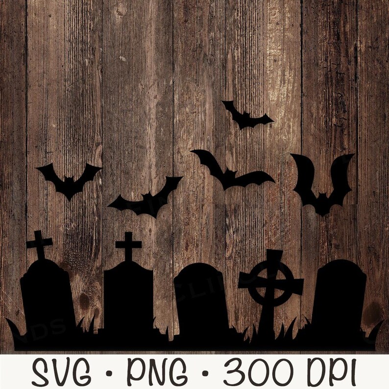 Halloween Graveyard Scene SVG, Graveyard SVG, Cemetery SVG, Spooky Tree ...