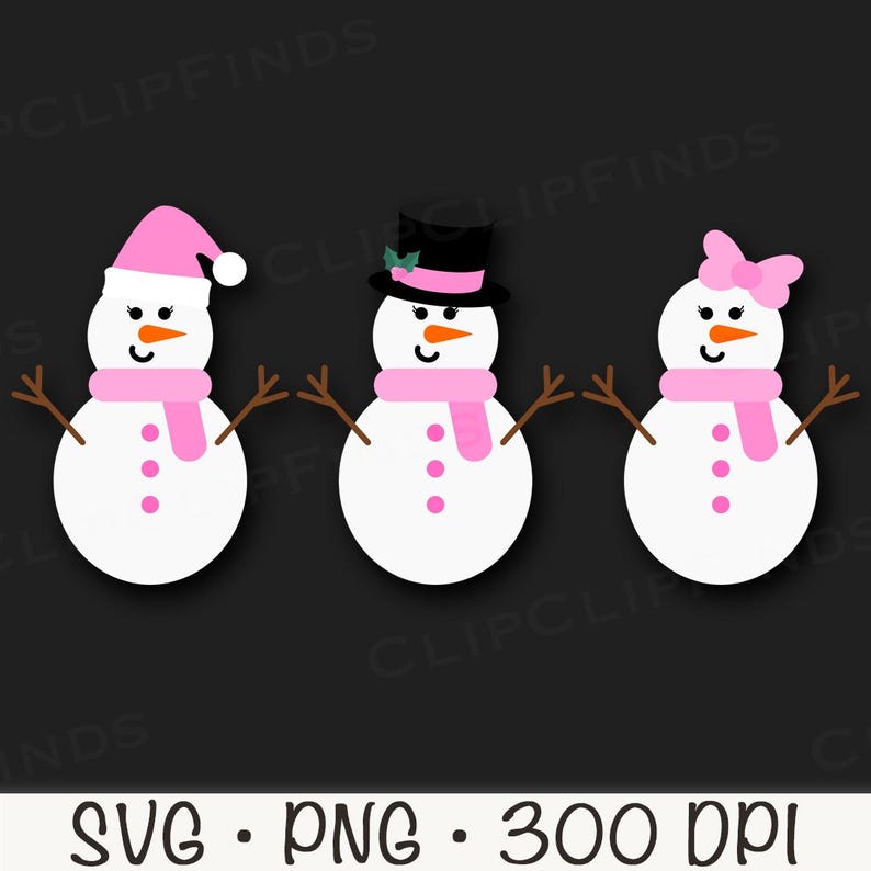 Pink Snowgirl, Snowgirl With Hat, Pink Santa Hat, Snowgirl With Bow ...