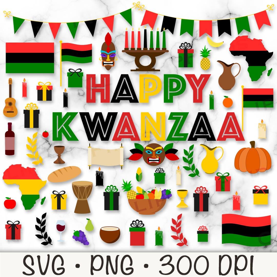 Kwanzaa Clip Art, African Holiday, Kwanzaa Party Feast, SVG Vector Cut ...