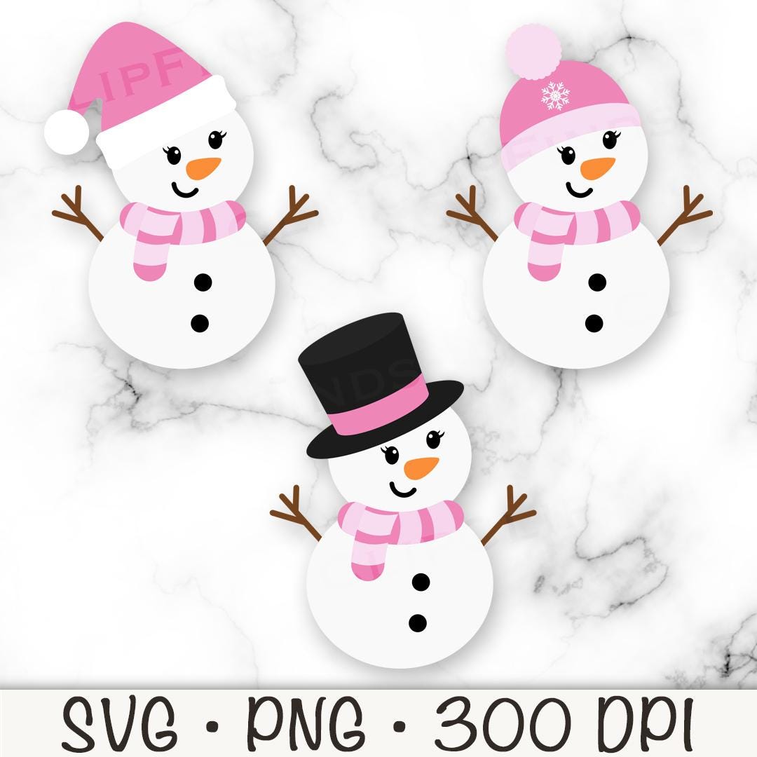 Pink Snowgirl SVG, Pink Snowgirl PNG, Pink Snowman Clipart, Beanie Hat ...