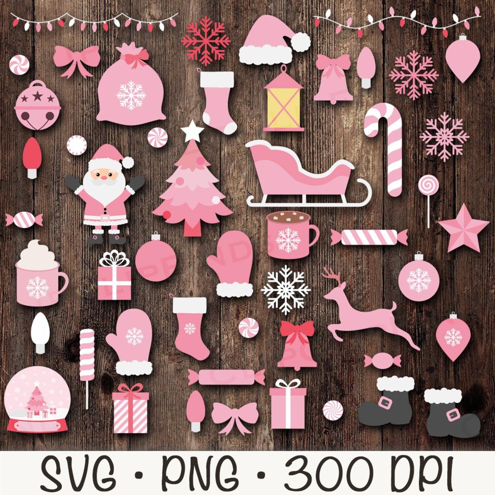 Pink Christmas PNG Bundle Pack Clip Art, Pink Christmas SVG, Cute ...