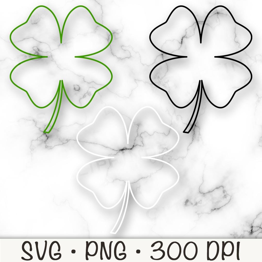 Clover Outline SVG, Clover Outline PNG, Black, White, Green, 4 Leaf ...
