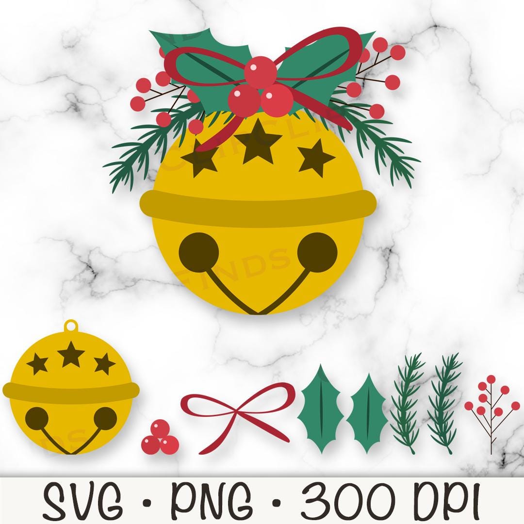 Jingle Bell SVG, Christmas Clipart, Floral, Greenery, PNG, Elements ...
