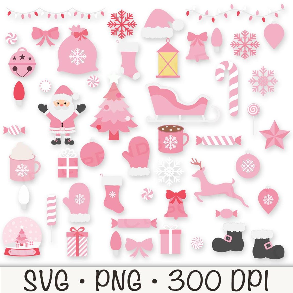Pink Christmas PNG Bundle Pack Clip Art, Pink Christmas SVG, Cute ...