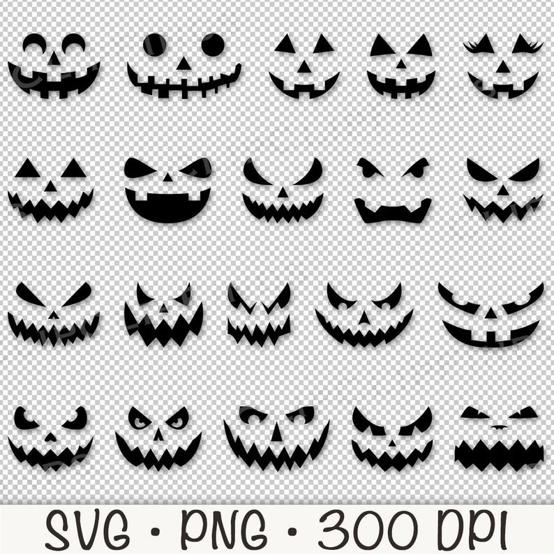 Jack O Lanterns SVG, Pumpkin Faces Bundle PNG, Halloween Pumpkin Faces ...