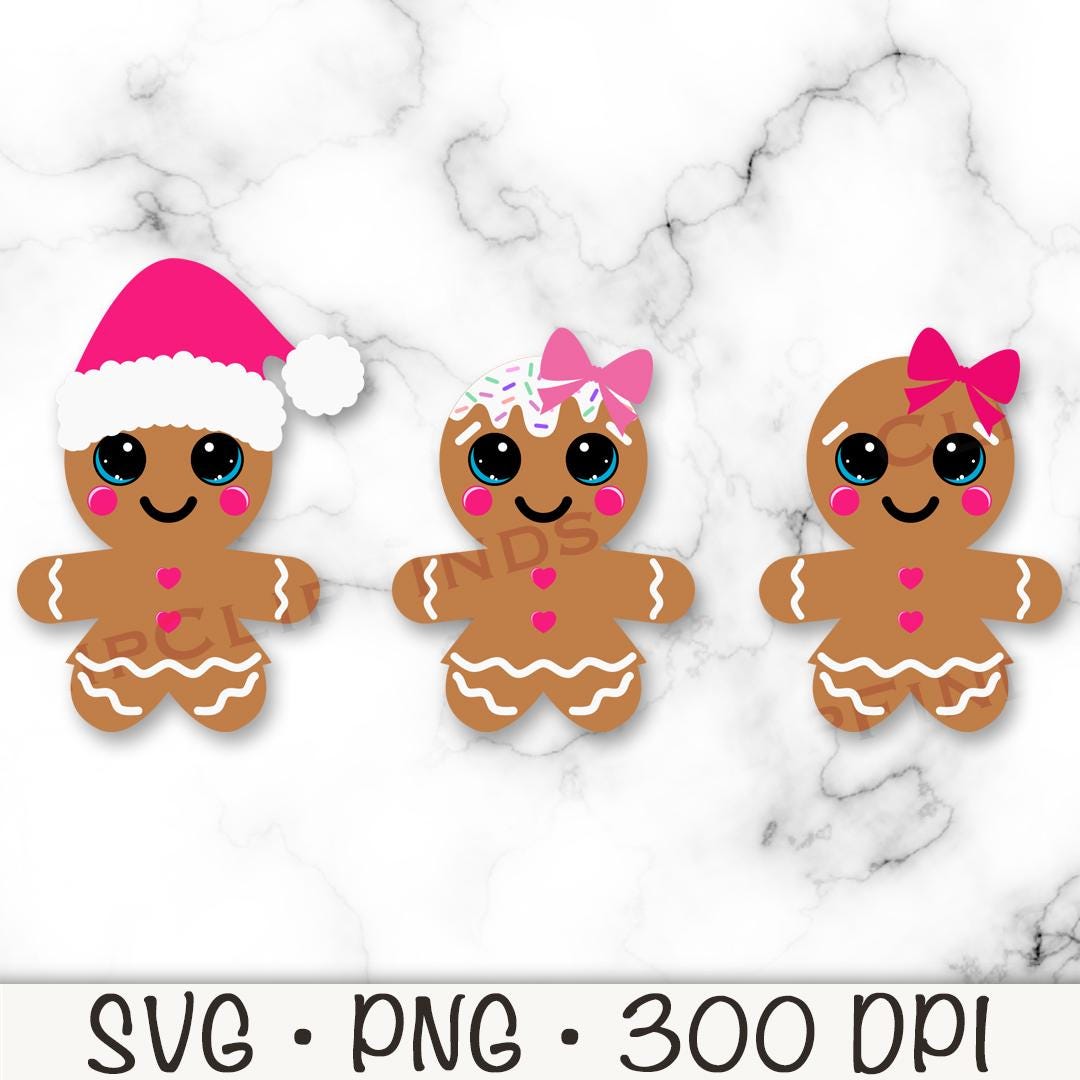 Cute Gingerbread Girl SVG, Pink Gingerbread Girl PNG, Santa Hat ...
