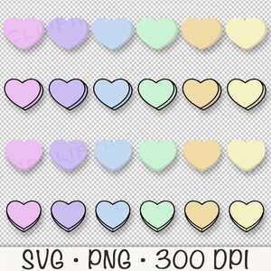 Blank Conversation Hearts SVG, Pastel Valentine's Day Candy Hearts, PNG ...