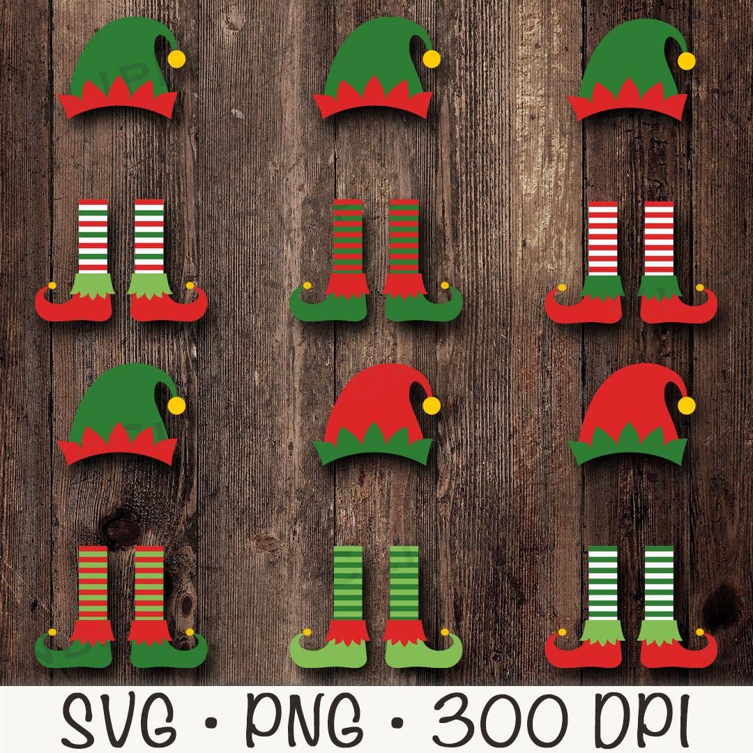 Elf Monogram SVG, Christmas Elf Hat and Legs PNG, Elf Feet, Elf ...