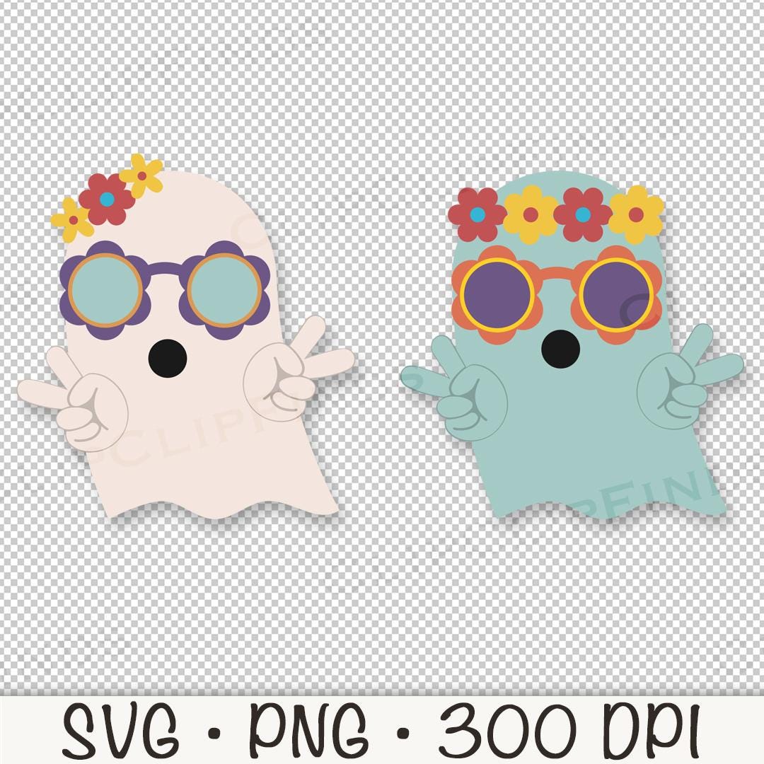 Halloween Hippie Ghosts, Hippie Ghost With Daisy Flower, Cute Ghost ...