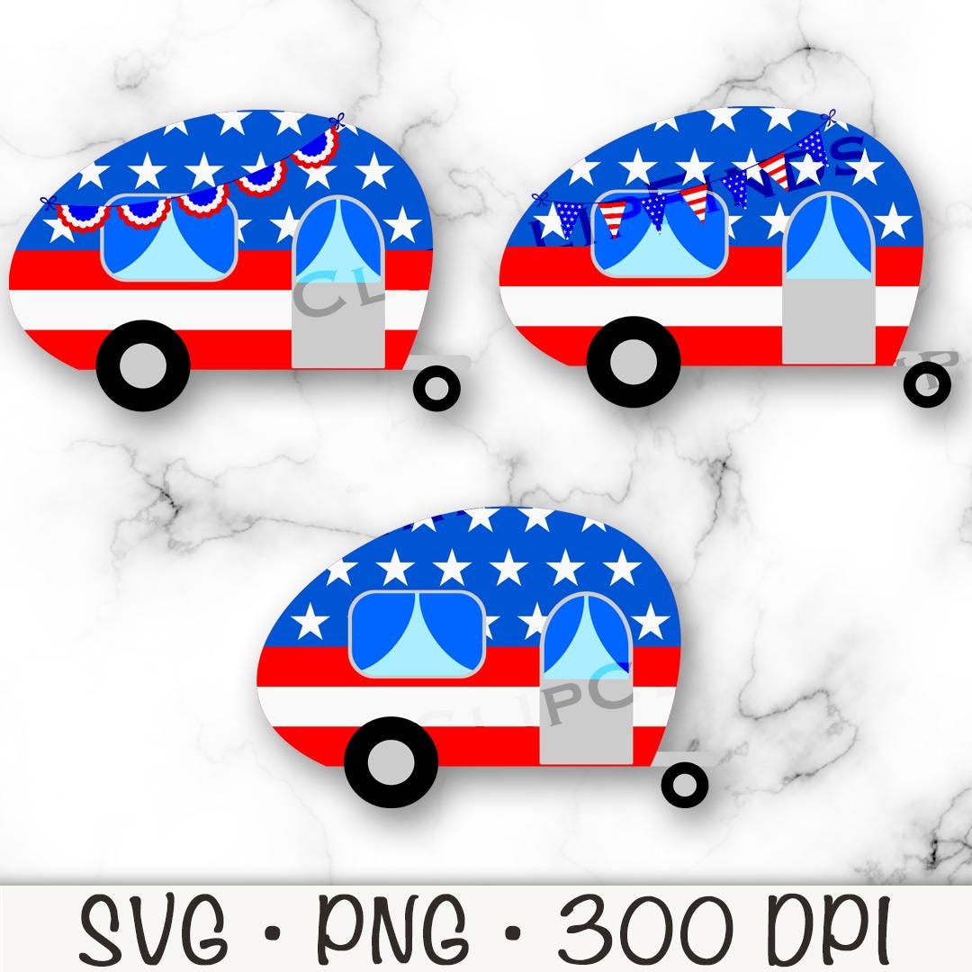 American Flag Camper, 4th of July, Patriotic, Garland, Bunting, SVG ...