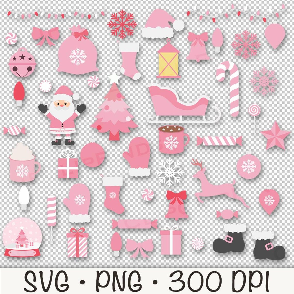 Pink Christmas PNG Bundle Pack Clip Art, Pink Christmas SVG, Cute ...