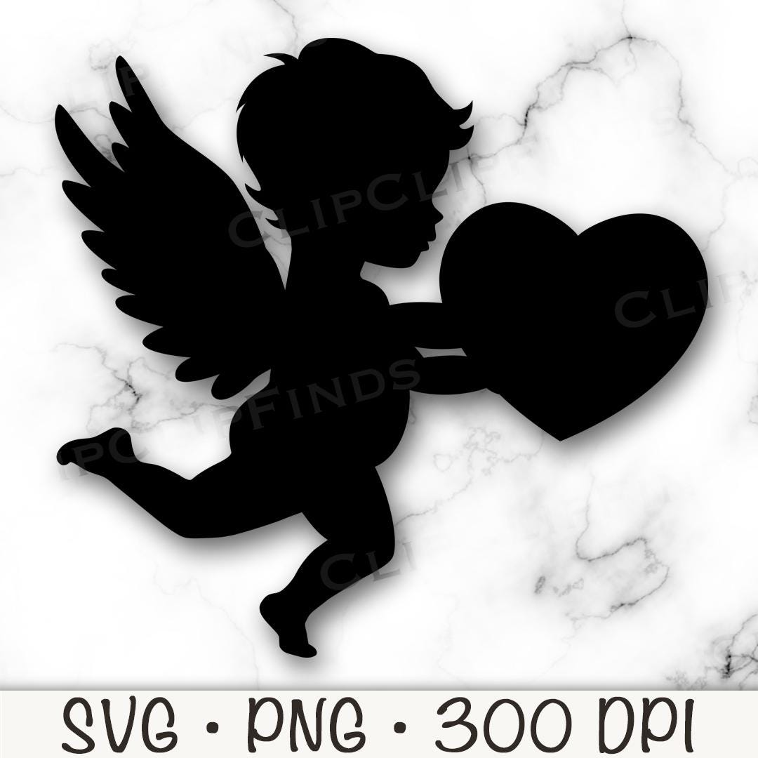 Cupid SVG, Valentine's Day Cupid PNG, Cupid Silhouette, Cupid Holding ...