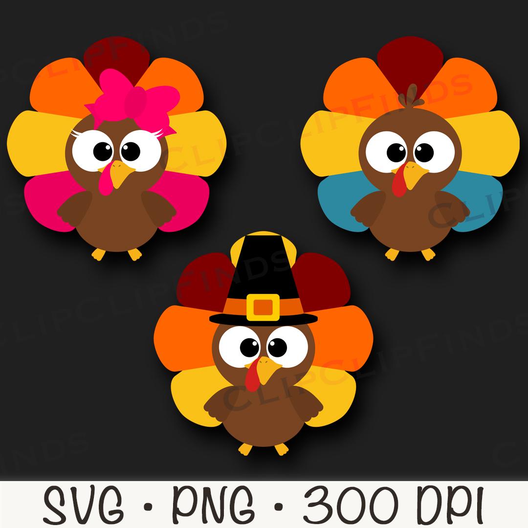 Cute Boy and Girl Thanksgiving Baby Turkey Bundle Pack, SVG Vector File ...