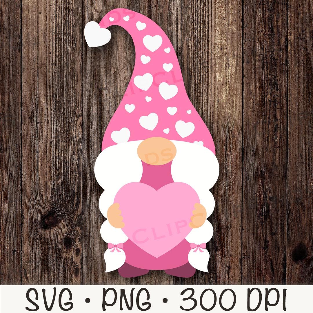 Pink Valentine's Day Girl Gnome SVG, Valentine's Day Gnome PNG, Gnome ...