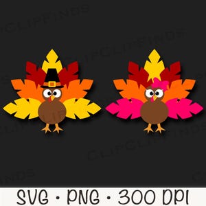 Girl and Boy Thanksgiving Turkey, SVG Vector File and PNG Transparent ...