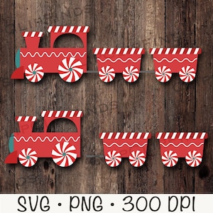 Red Christmas Train SVG, Christmas Train PNG Clip Art, Peppermint ...