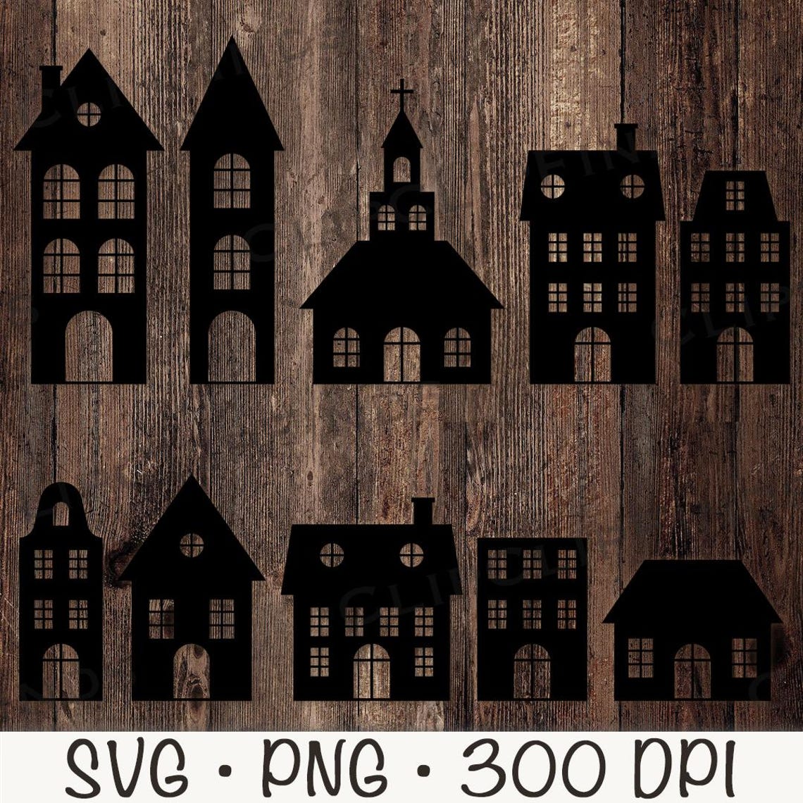 Christmas Village Buildings SVG, Village Houses PNG, Church, Canal ...