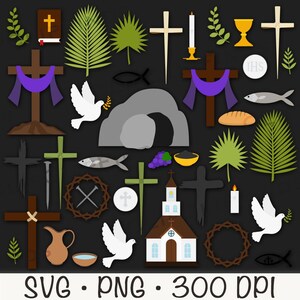 Lent Clipart, Palm Sunday Clipart, Ash Wednesday, SVG, PNG, Dove, Bible ...