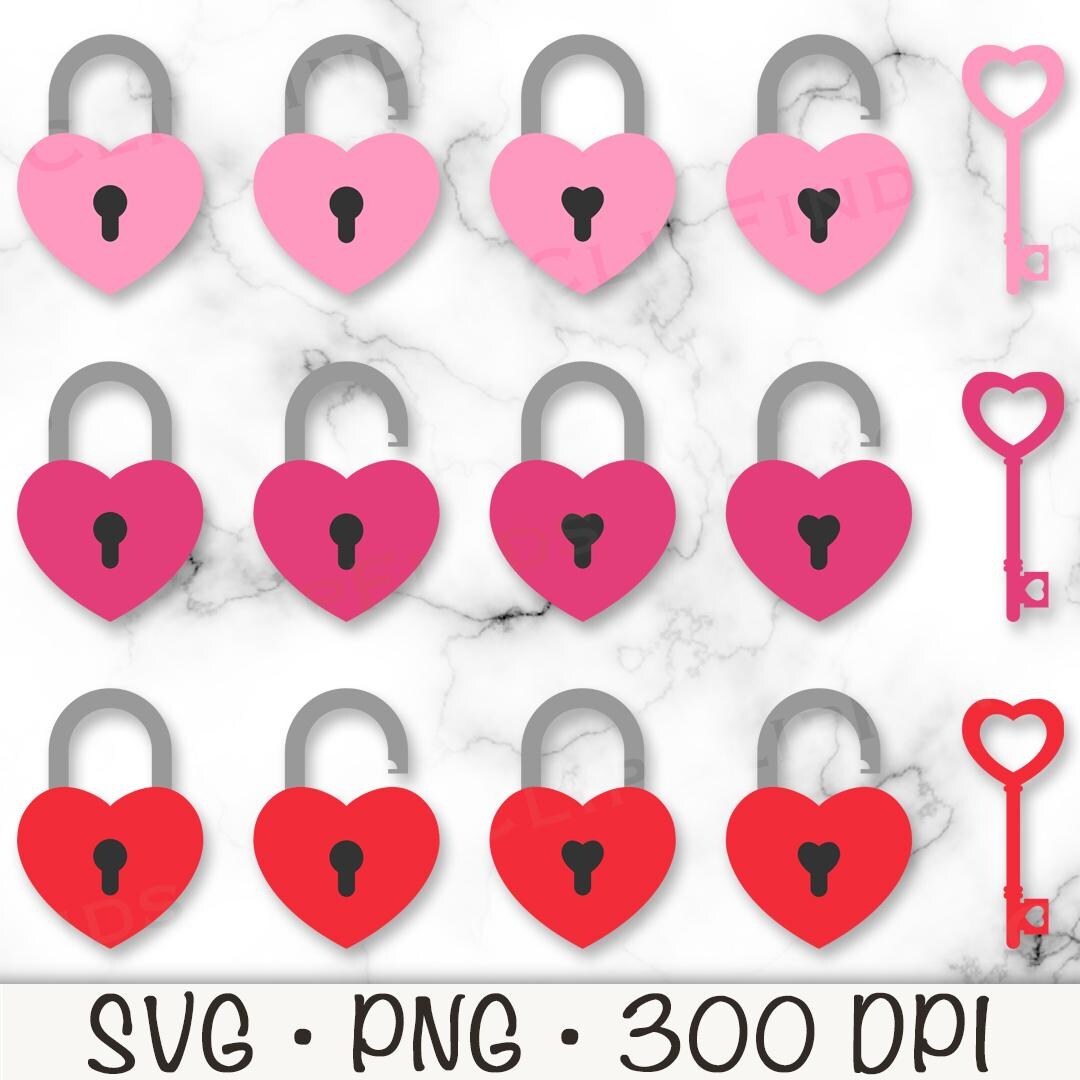 Heart Lock SVG, Heart-shaped Lock PNG, Skeleton Key, Valentine's Day ...