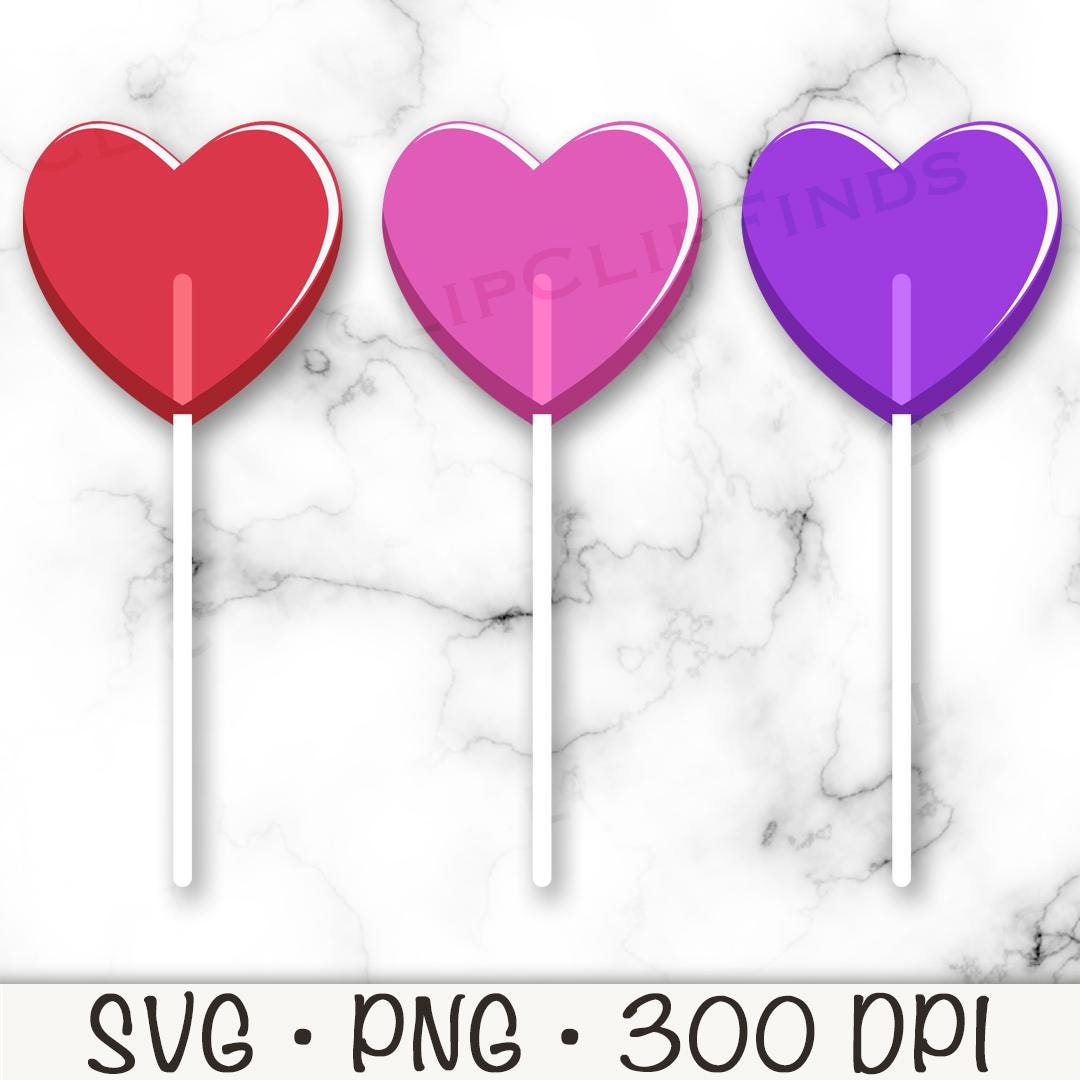 Heart-shaped Lollipop SVG Bundle Pack, Heart Lollipop PNG Clip Art ...