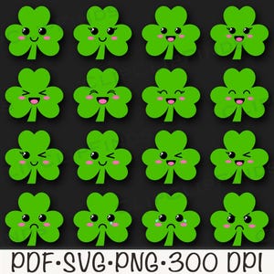 Kawaii Shamrock Clipart, Cute Faces Clover PNG, Saint Patrick's Cute ...