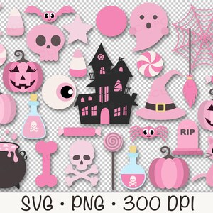 Pink Halloween Clipart, Cute Pink Halloween Clip Art, Cute Girly, SVG ...