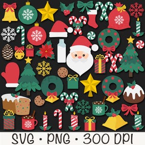Christmas Clipart, Jingle Bells, Wreath, Cookies and Milk, Santa Face ...