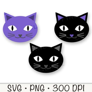 Purple Cat Face, Cute Cat Face, Black Cat Face, Cat Head, Halloween Cat ...