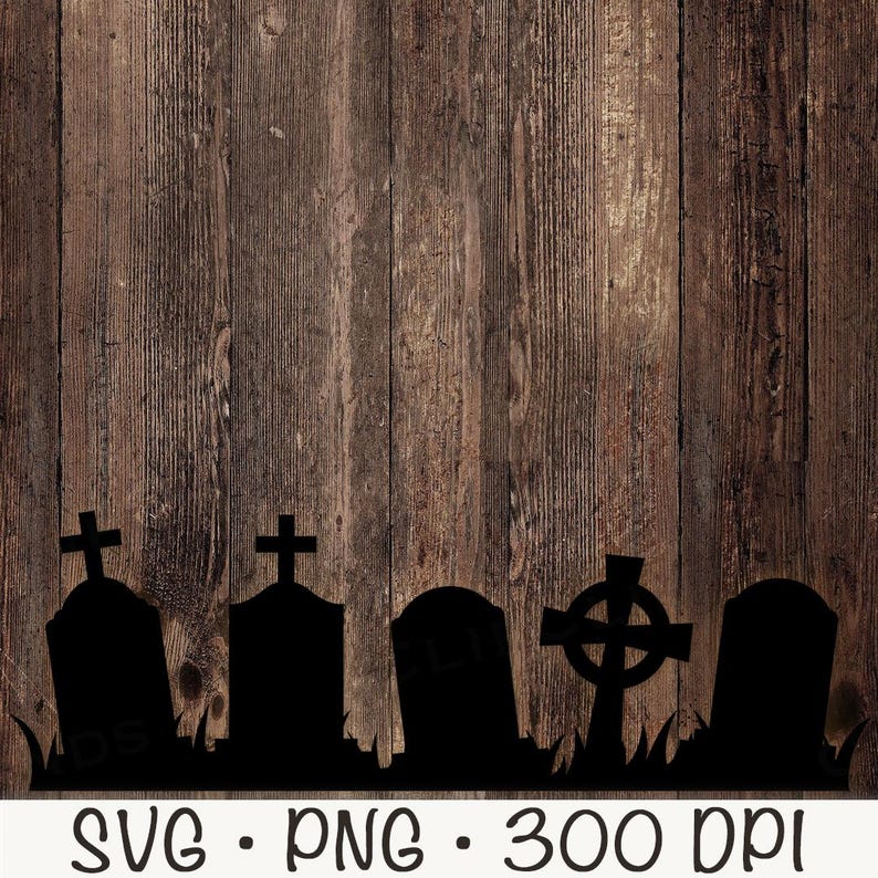 Graveyard SVG, Tombstone PNG, Graveyard Silhouette, Spooky Halloween ...