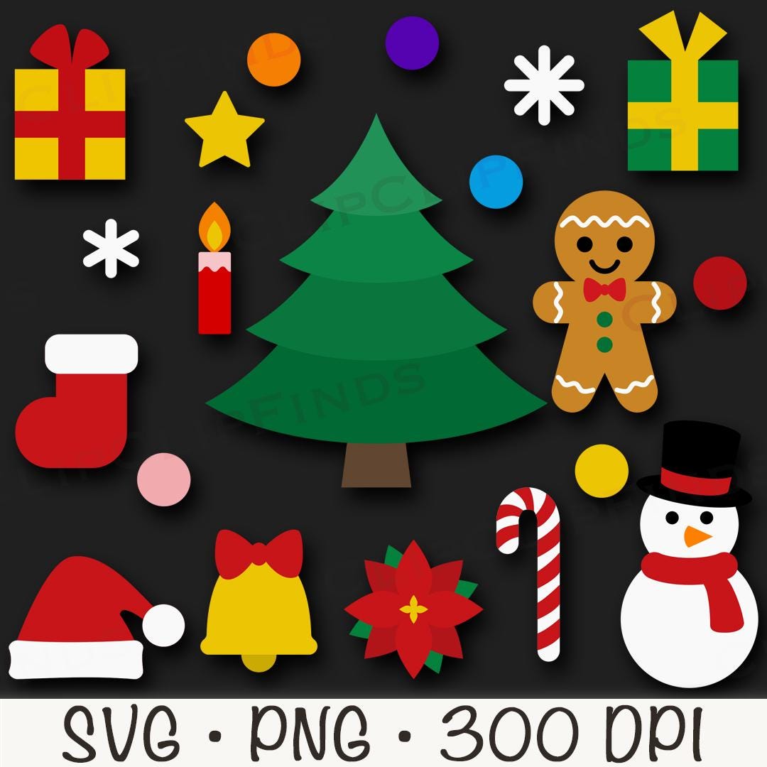 Christmas Clipart, SVG, PNG, Flat, Simple, Cute, Festive, Tree ...
