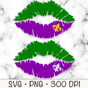 Mardi Grass Kiss Lips Fleur De Lis SVG Bundle Vector Cut File and PNG ...