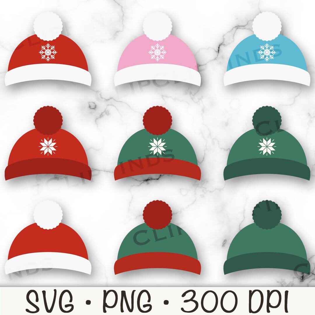 Cute Winter Beanie Clip Art, Snow Beanie Hat SVG, Christmas Hat PNG ...