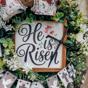 Beautiful Easter "he is Risen" Front Door Wreath. Religious Wreath ...