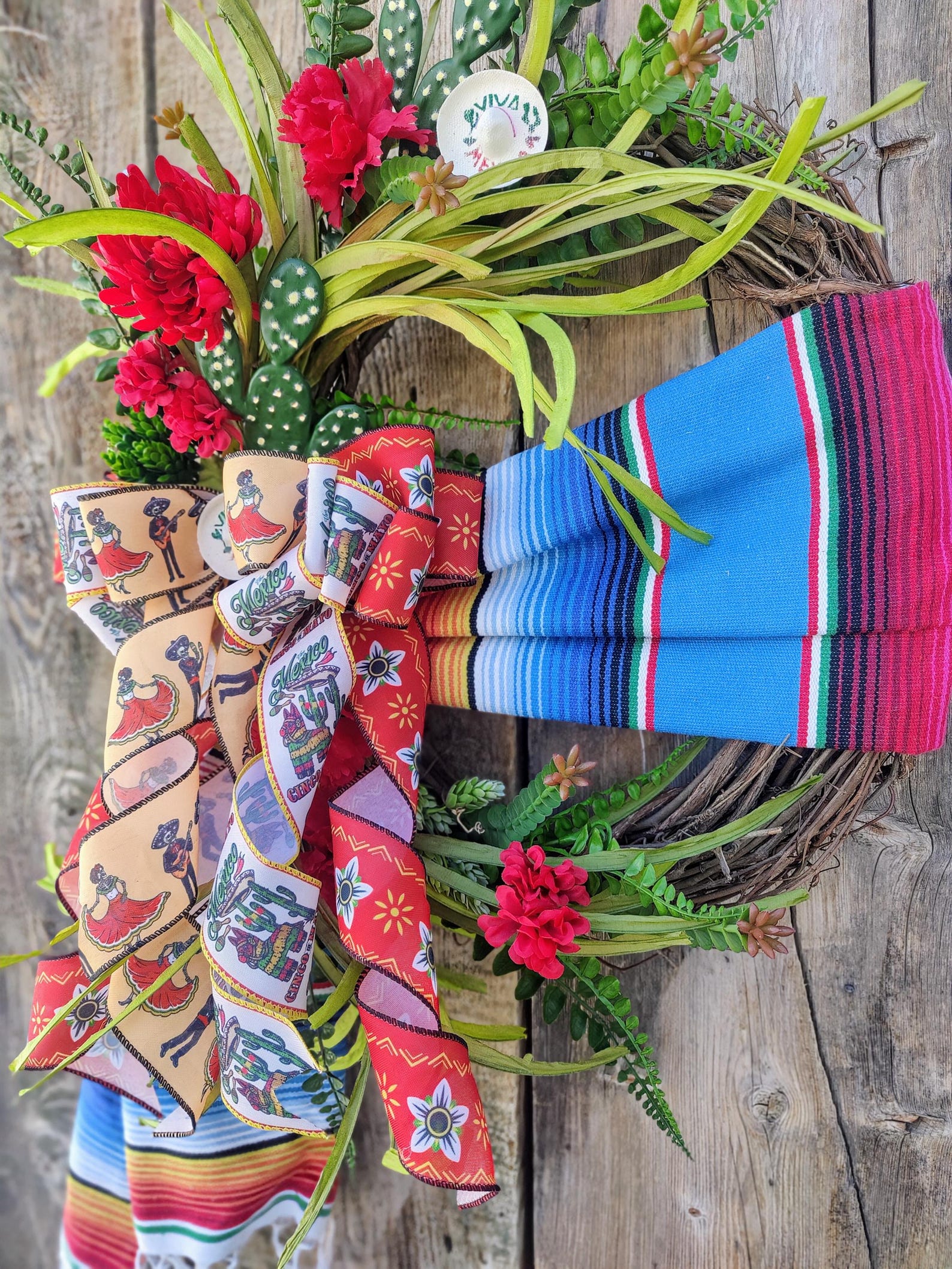 Traditional Mexican Front Door Wreath. Mexican Heritage Wreath. Cinco ...